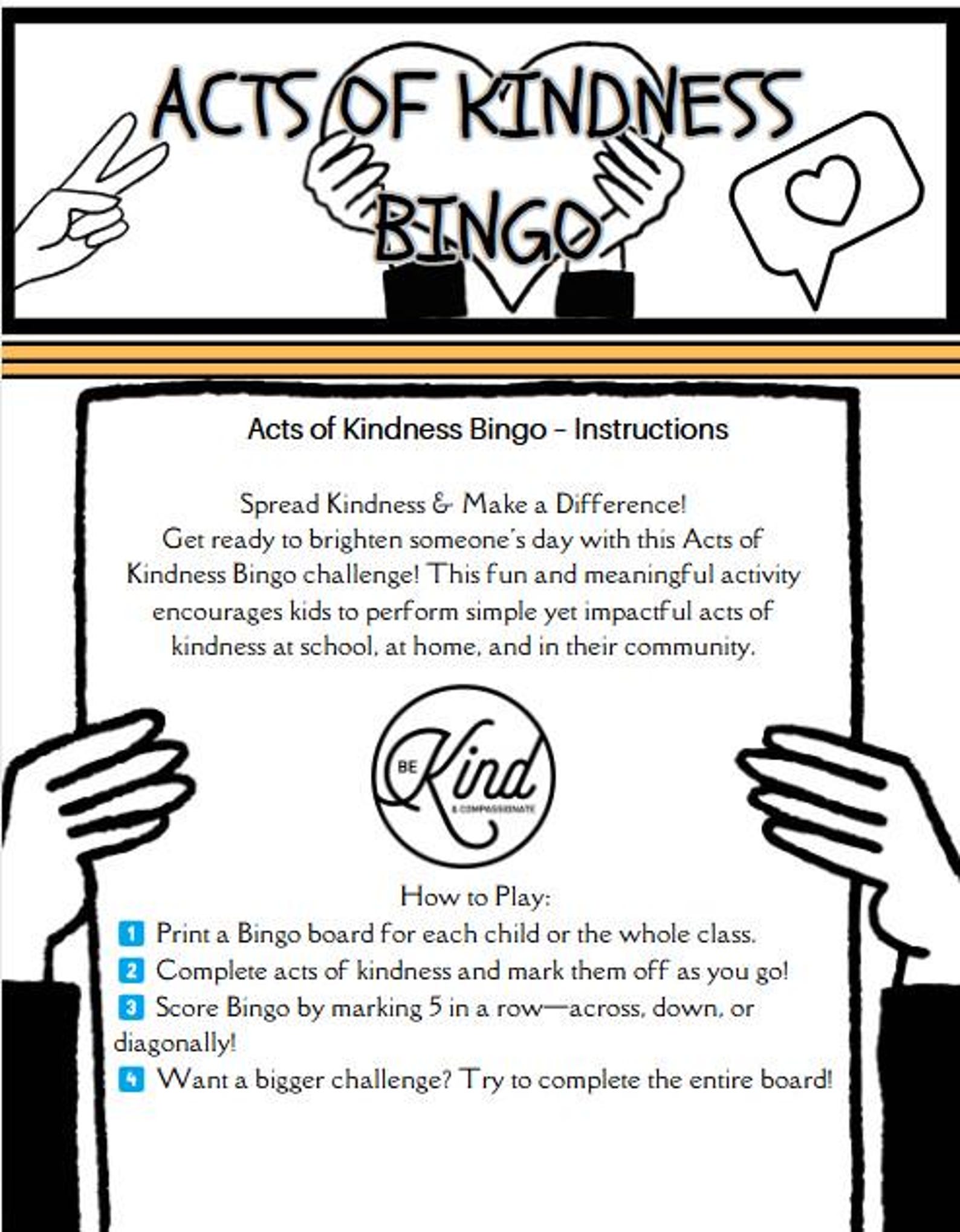 Acts of Kindness Bingo, Printable Activity for Kids Fun and Engaging ...