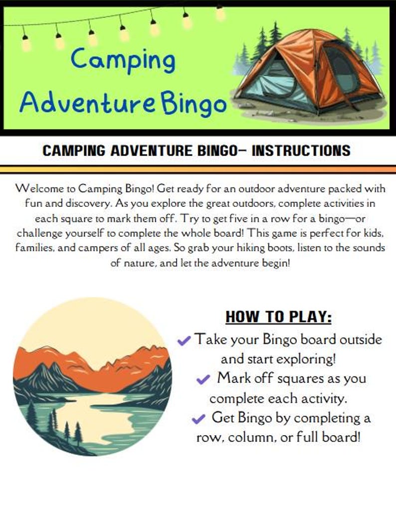 Printable Camping Bingo Game, Fun Outdoor Activity for Kids and ...
