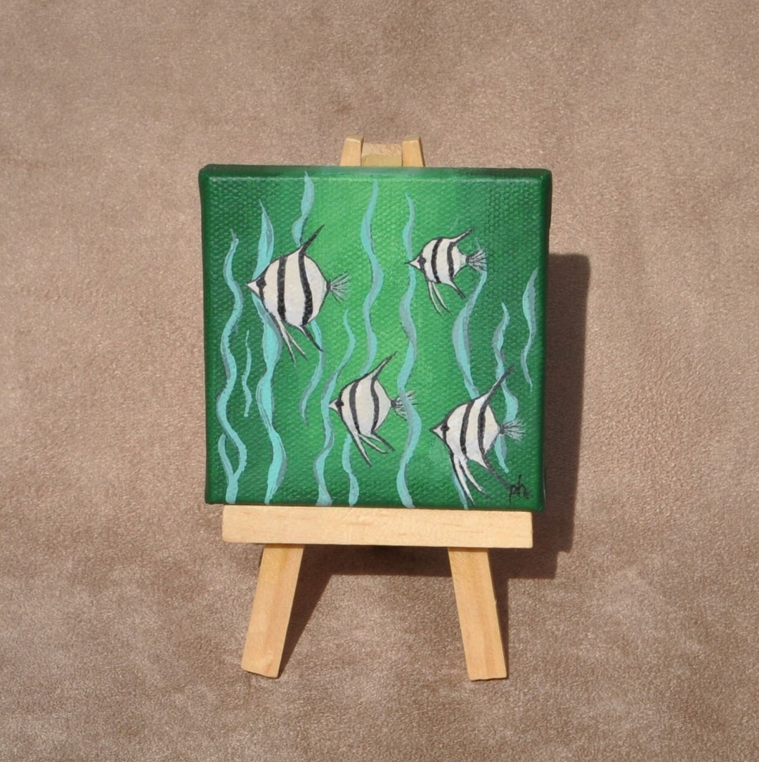 Tropical Fish Miniature Painting With Easel Mini Canvas Fine Art ...