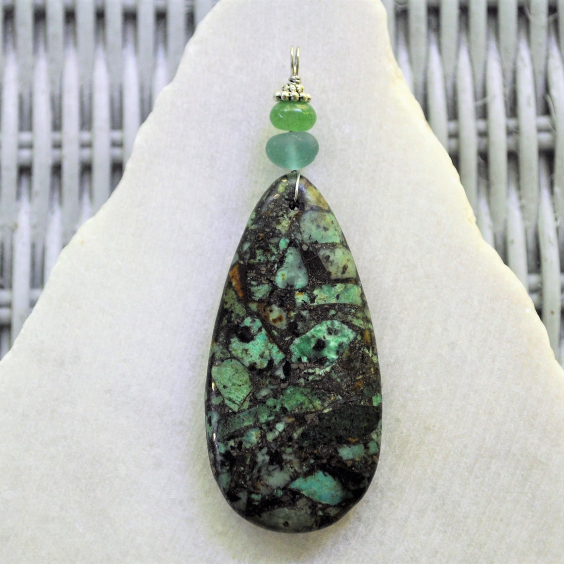 Matrix Pyrite Turquoise Necklace Pendant, Large Green Waterdrop ...