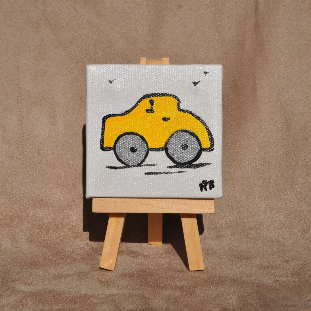 Vintage Car Painting, Whimsical Car Collection, Miniature Canvas With ...
