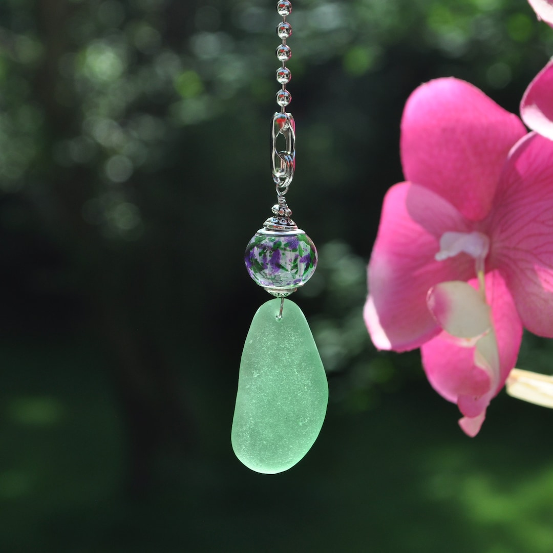 Genuine Sea Glass Ceiling Fan Pull Light Pull Suncatcher Frosty Green ...