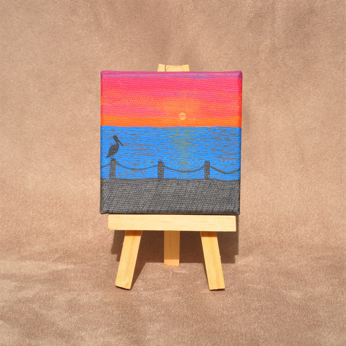 Dock at Sunset Miniature Painting With Easel Mini Canvas Fine | Etsy