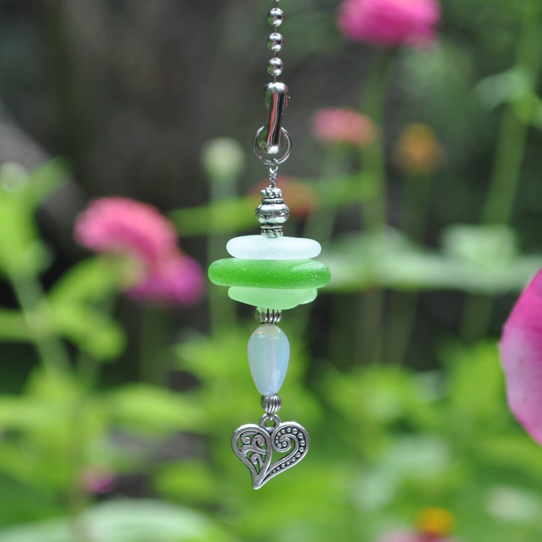 Glass Lamp Pull, Genuine Sea Glass, Ceiling Fan Pull, Light Pull, Sun ...
