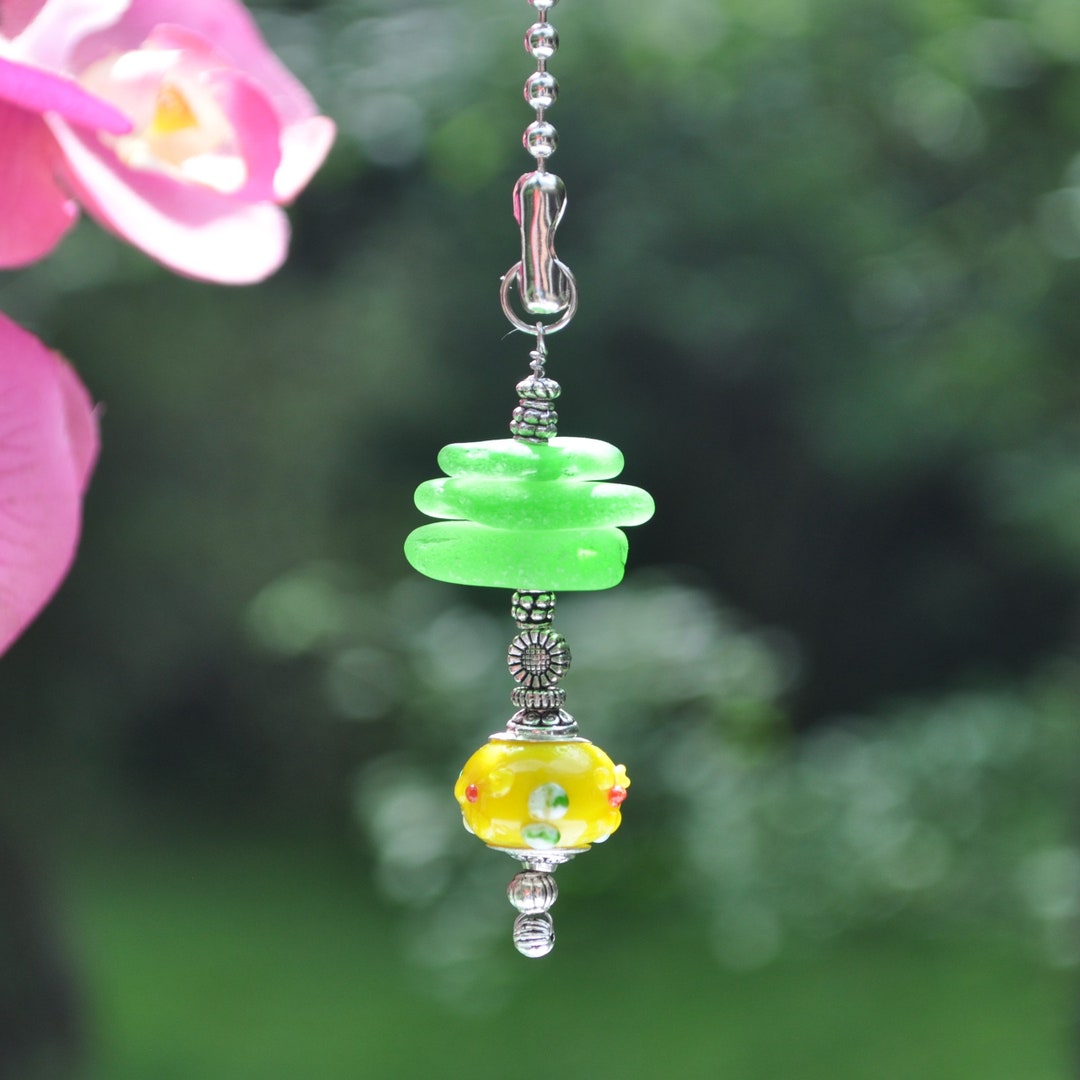Beach Fan Pull, Genuine Sea Glass, Ceiling Fan Pull, Light Pull, Sun ...