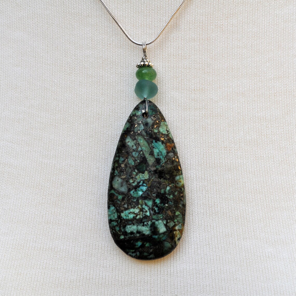 Matrix Pyrite Turquoise Necklace Pendant, Large Green Waterdrop ...