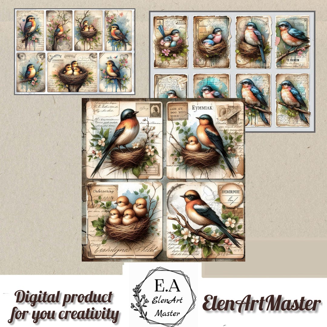 Birds in the Nest 1. Inserts and Elements. 20 Sheets. for Scrapbooking ...