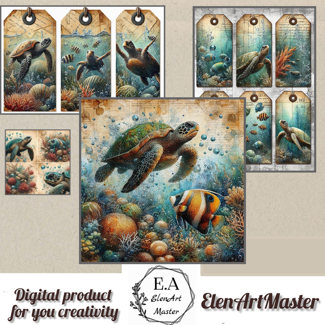 Turtle. Old Paper. Magazine Set Square. 27 Images. for Scrapbooking ...