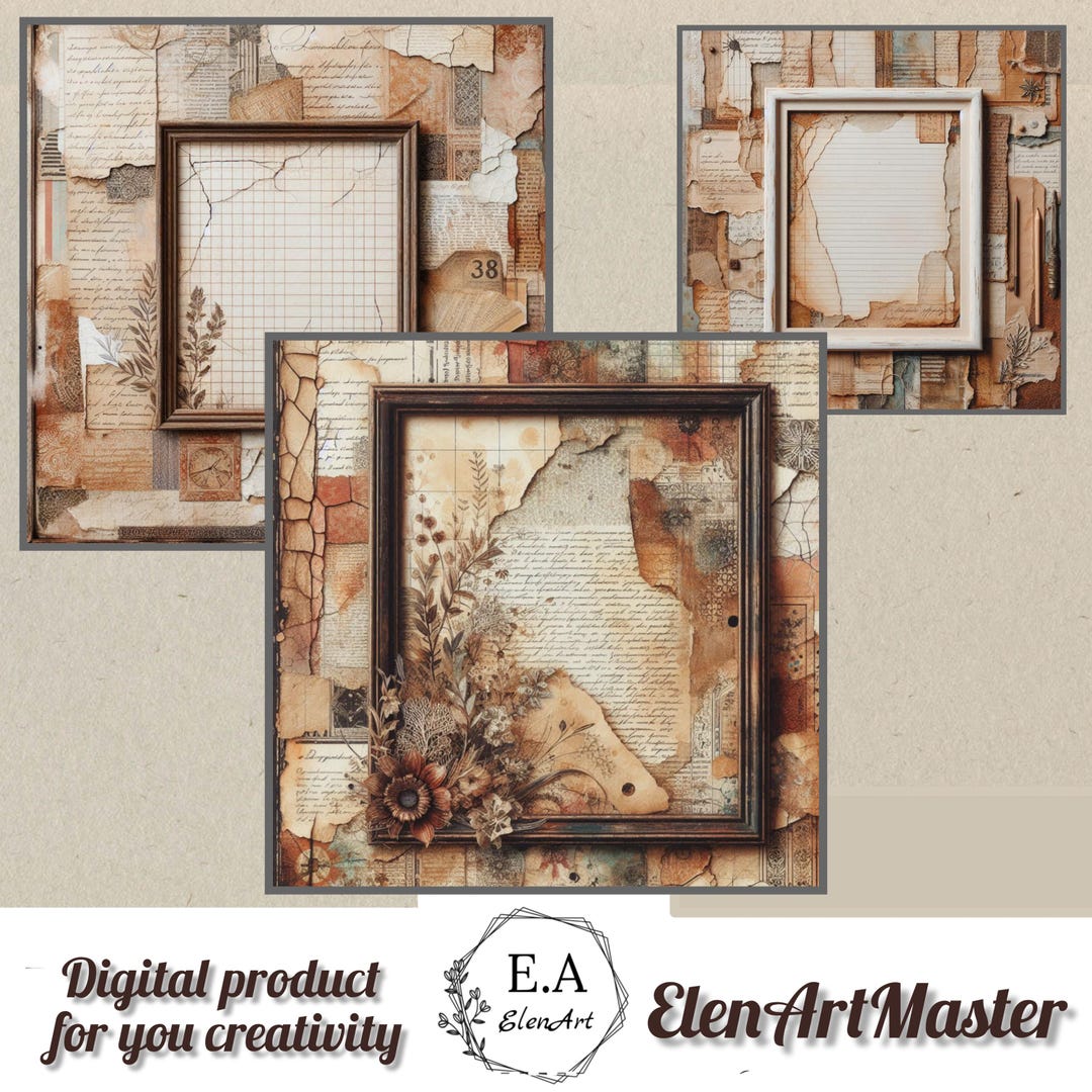 Frames + Old Paper From Pieces. 16 Images. for Scrapbooking, Cards ...