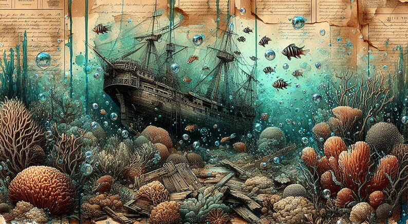 Shipwreck. Chest. Old Paper. Magazine Set. 40 Images. for Scrapbooking ...