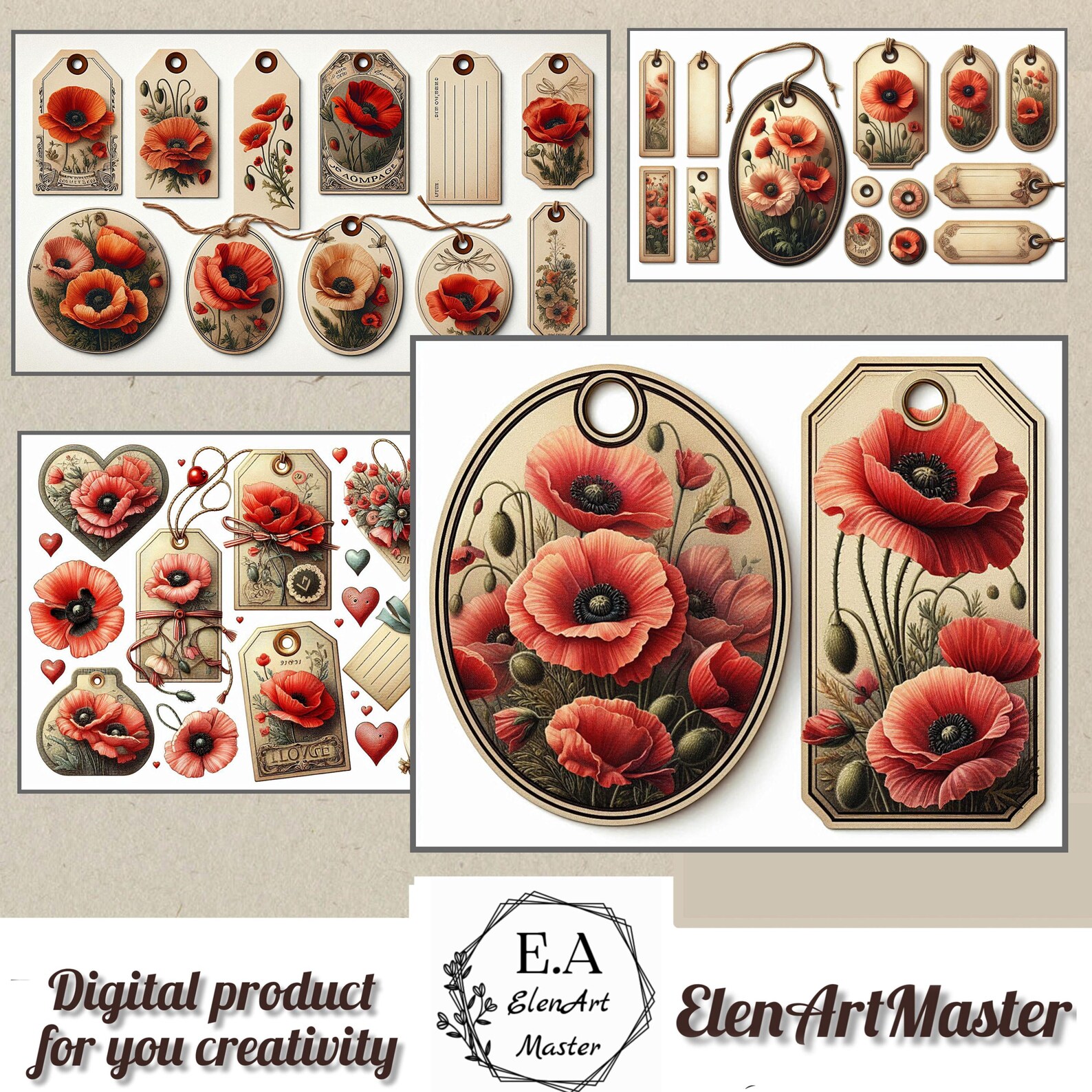 Poppy. Decorative Elements,tags and Bookmarks. 28 Sheets. for ...