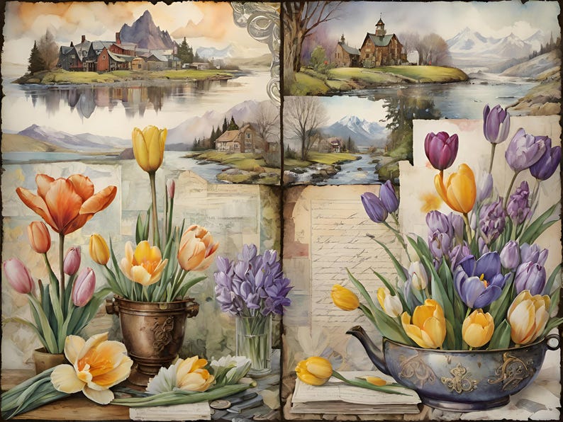 Spring Flowers. 2 Page on the Horizontal Image. 45 Images, 3 PDF ...