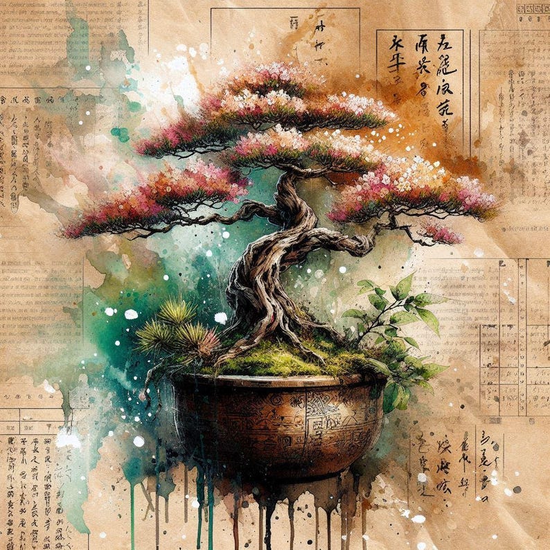 Bonsai. Old Paper. 50 Images. for Scrapbooking, Cards Making, Magazines ...