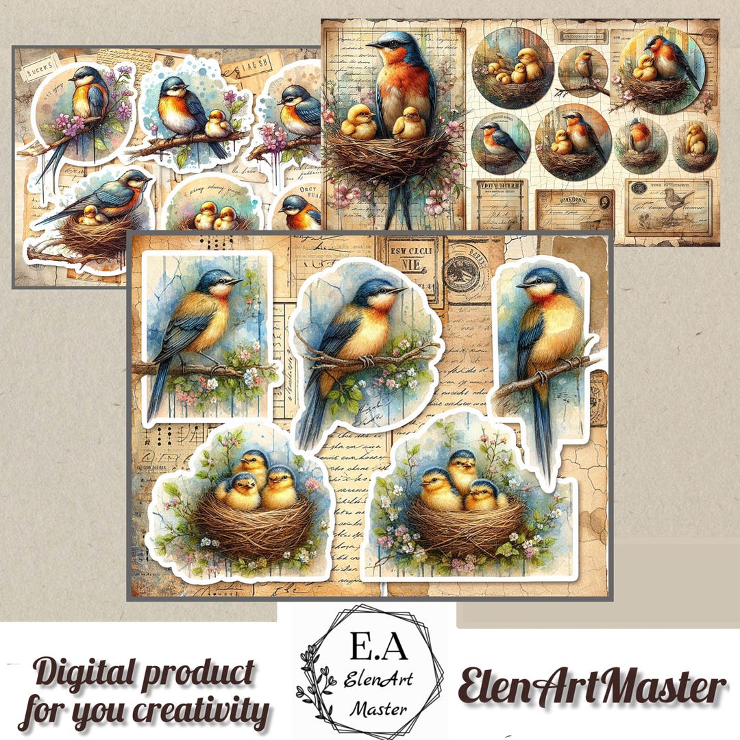 Birds in the Nest 2. Stickers. 21 Sheets. for Scrapbooking, Making Cards, Magazines, Ephemera ...