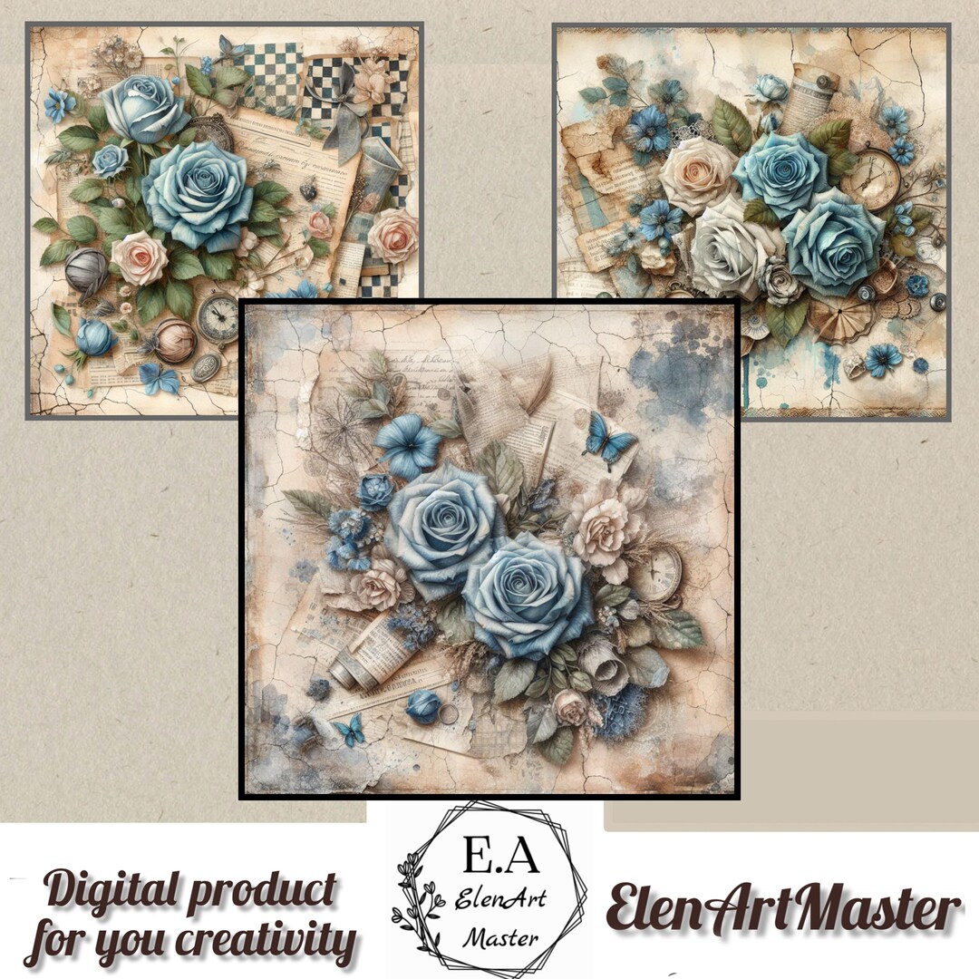 Blue Roses. Part 1. Old Paper. Album Page. 32 Images. for Scrapbooking ...