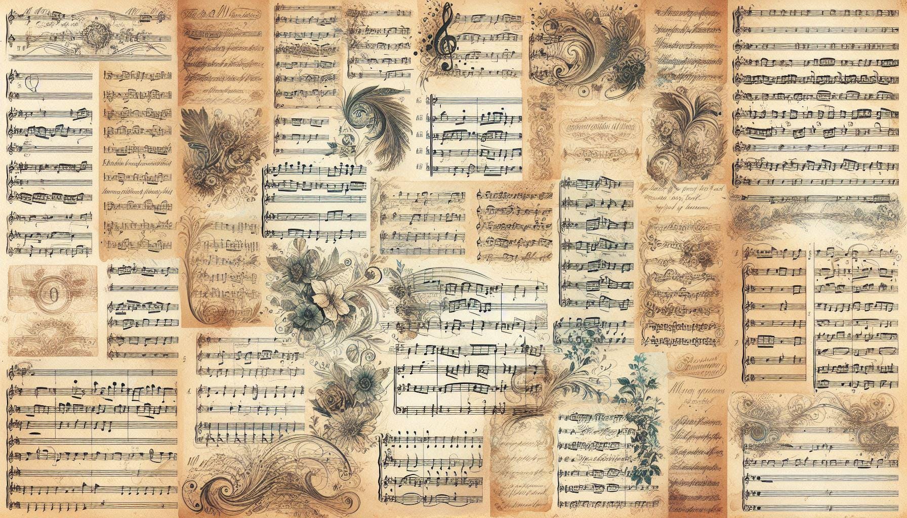 Old Music Paper Sheets. 65 Images. for Scrapbooking, Cards Making ...