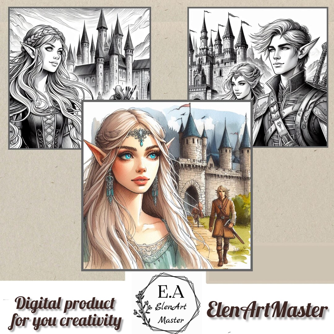 Elves at the Old Castle. Coloring Square Sheet. 39 Images. for Children ...