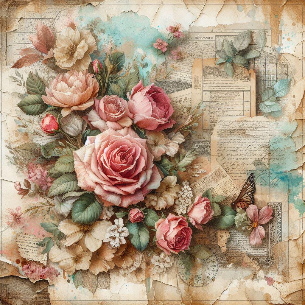 Pink Roses. Part 1. Old Paper. Album Page. 29 Images. for Scrapbooking ...