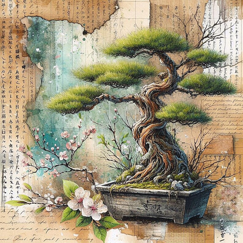Bonsai. Old Paper. 50 Images. for Scrapbooking, Cards Making, Magazines ...