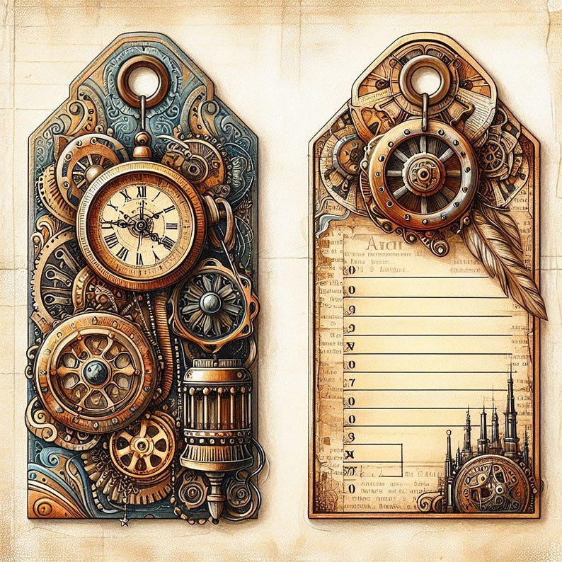 Steampunk 1 . Tags and Bookmarks. Large Set. 56 Sheets. for ...