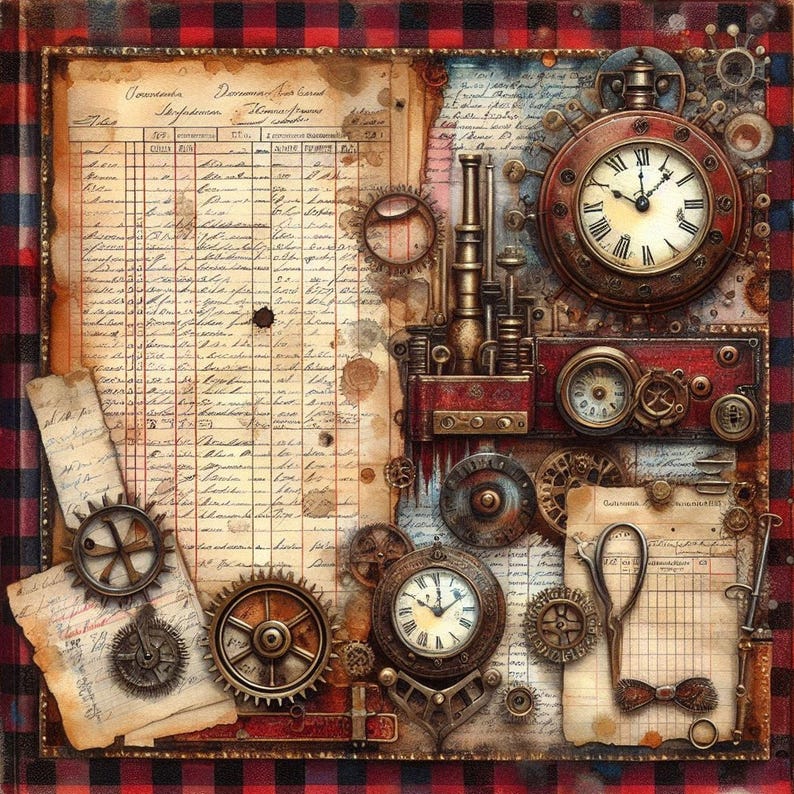 Steampunk Paper 1. Red + Green. Square. 35 Images. for Scrapbooking ...