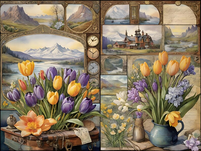 Spring Flowers. 2 Page on the Horizontal Image. 45 Images, 3 PDF ...