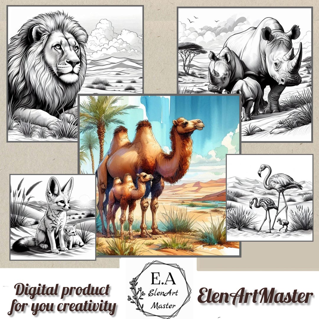 Savannah Animals. Coloring Square Sheet. 61 Images. for Children and ...