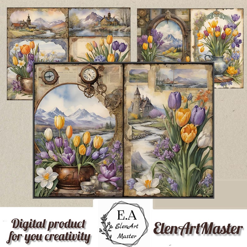 Spring Flowers. 2 Page on the Horizontal Image. 45 Images, 3 PDF ...