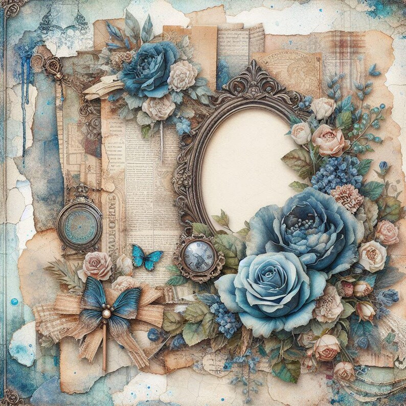 Blue Roses. Part 2. Old Paper. Album Page. 27 Images. for Scrapbooking ...