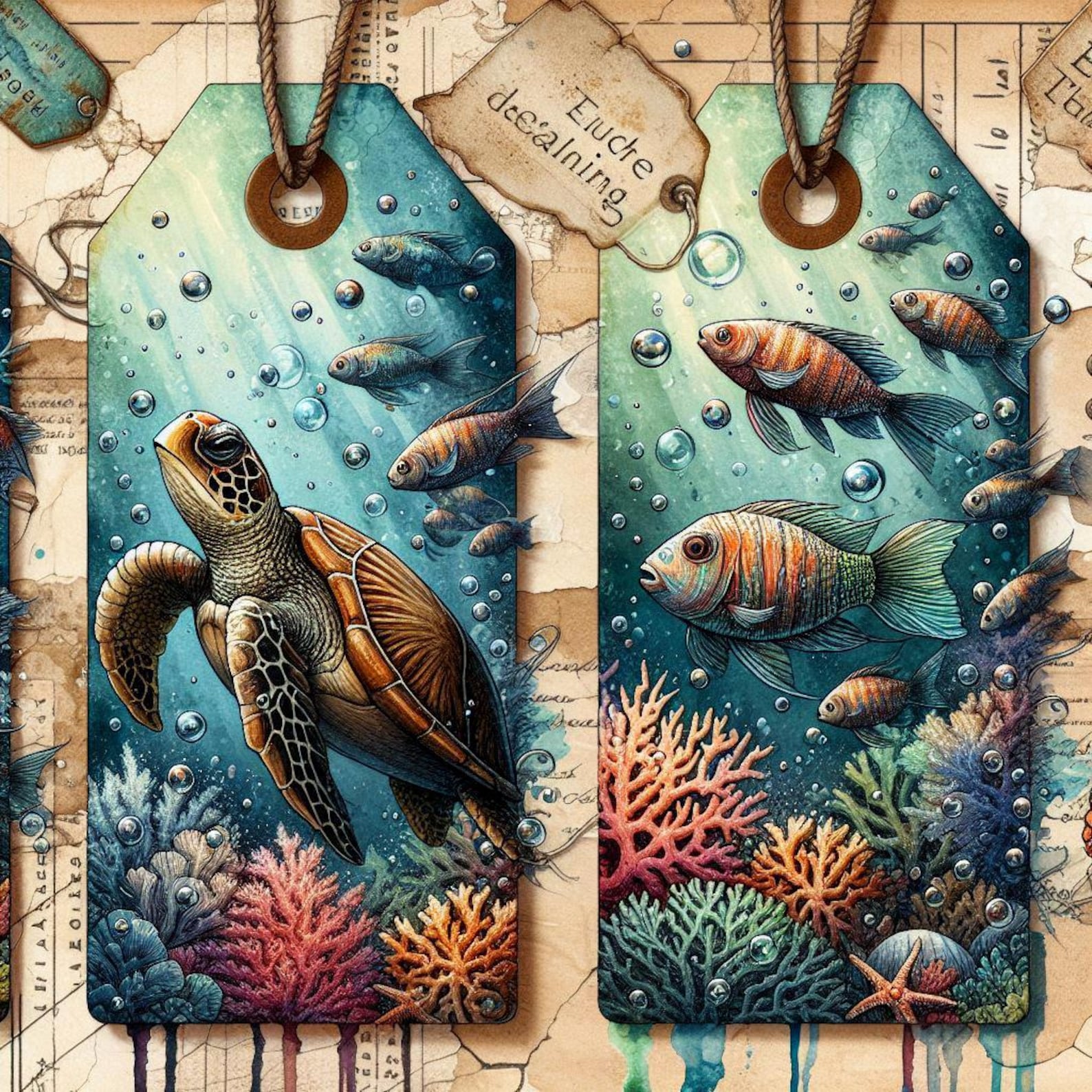 Sea Creatures, Tags and Bookmarks. Old Paper. 28 Sheets. for ...