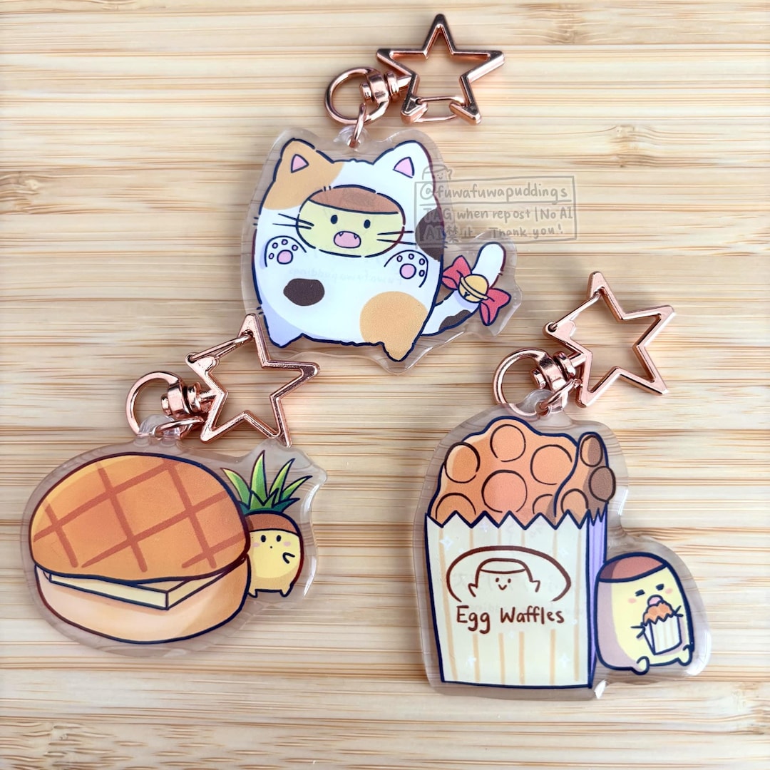 Kawaii Pudding Cat and Hong Kong Food Keychain | 2 Inch Kawaii ...