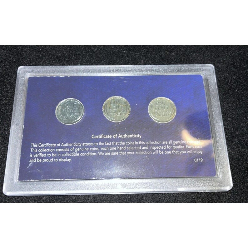 1943 WWII Era Steel Penny Complete Mint Mark Collection Coin Set of 3 ...