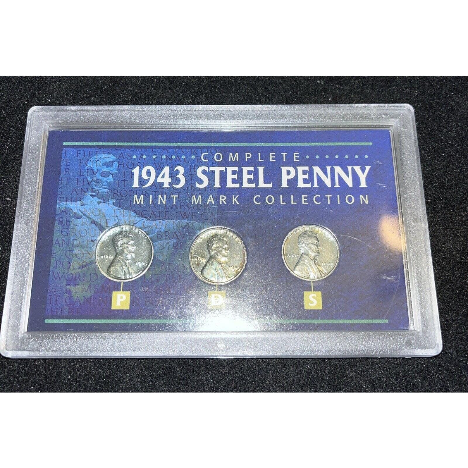 1943 WWII Era Steel Penny Complete Mint Mark Collection Coin Set of 3 ...