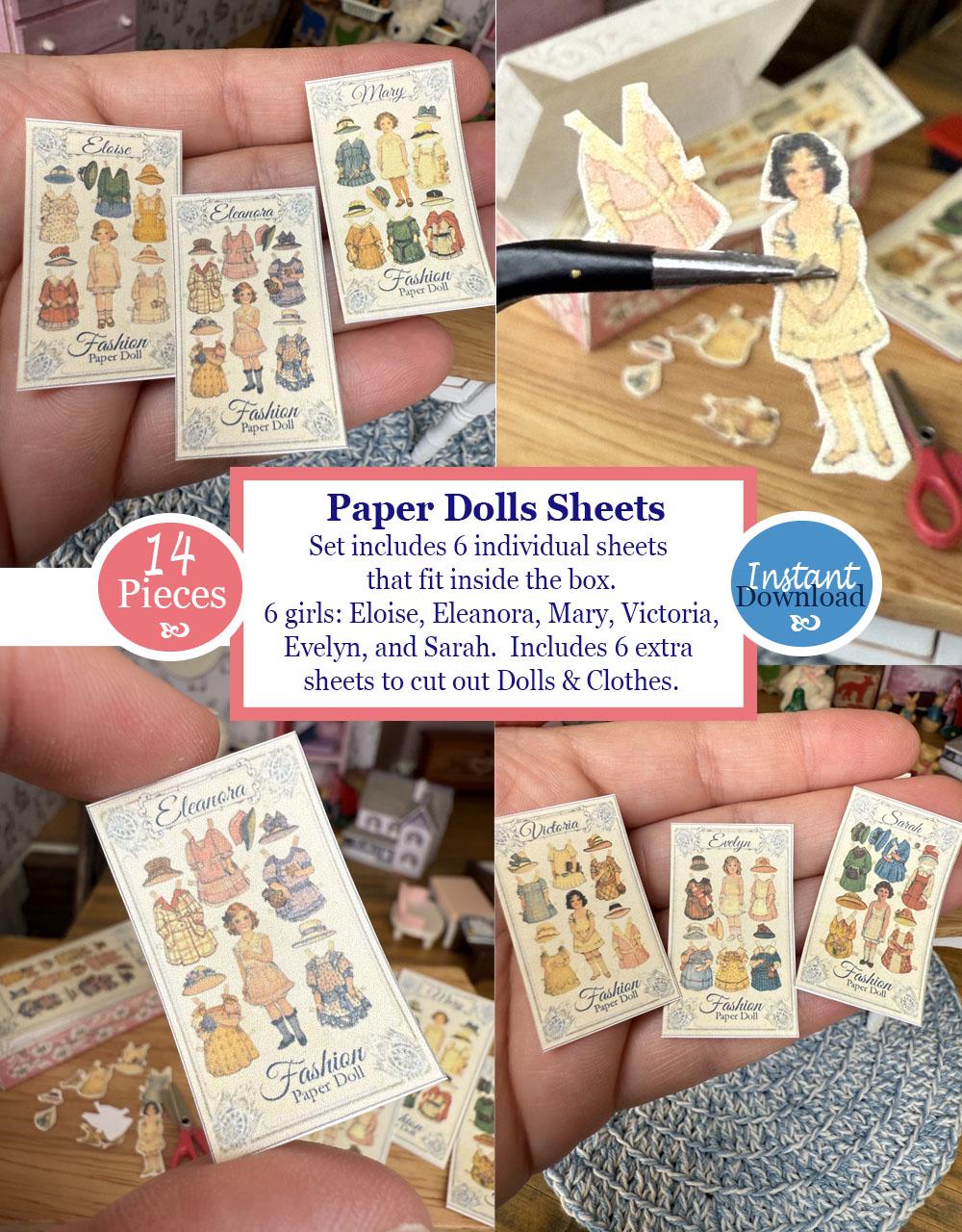 Vintage 14 Piece Miniature Paper Dolls Collection for Your Dollhouse ...