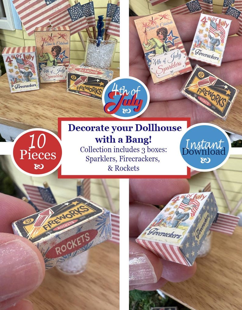 Vintage 4th of July Miniature Fireworks Boxes and Flags 10 Piece ...