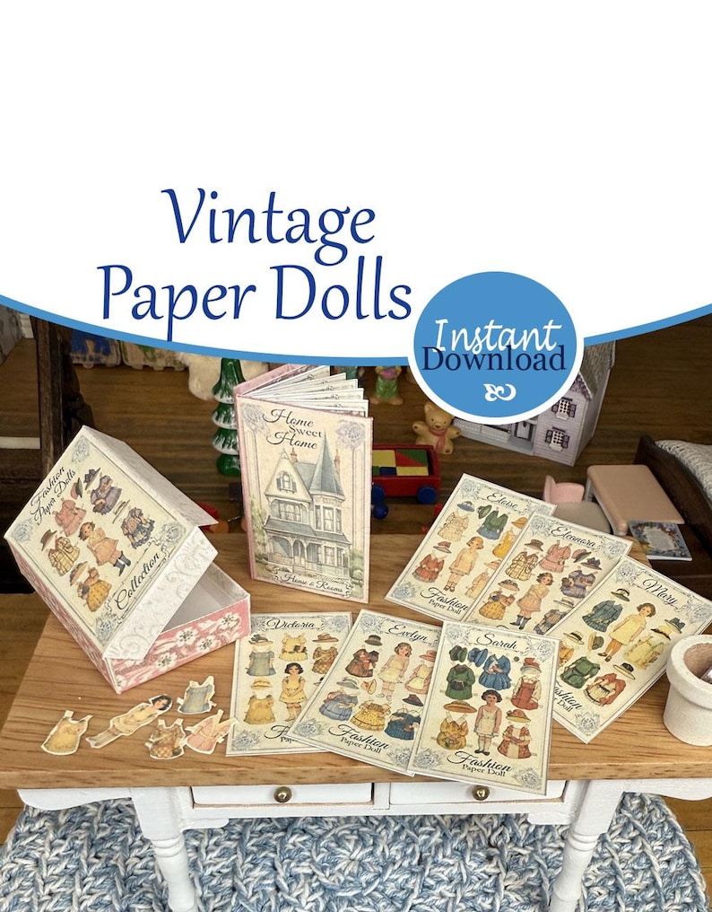 Vintage 14 Piece Miniature Paper Dolls Collection for Your Dollhouse ...