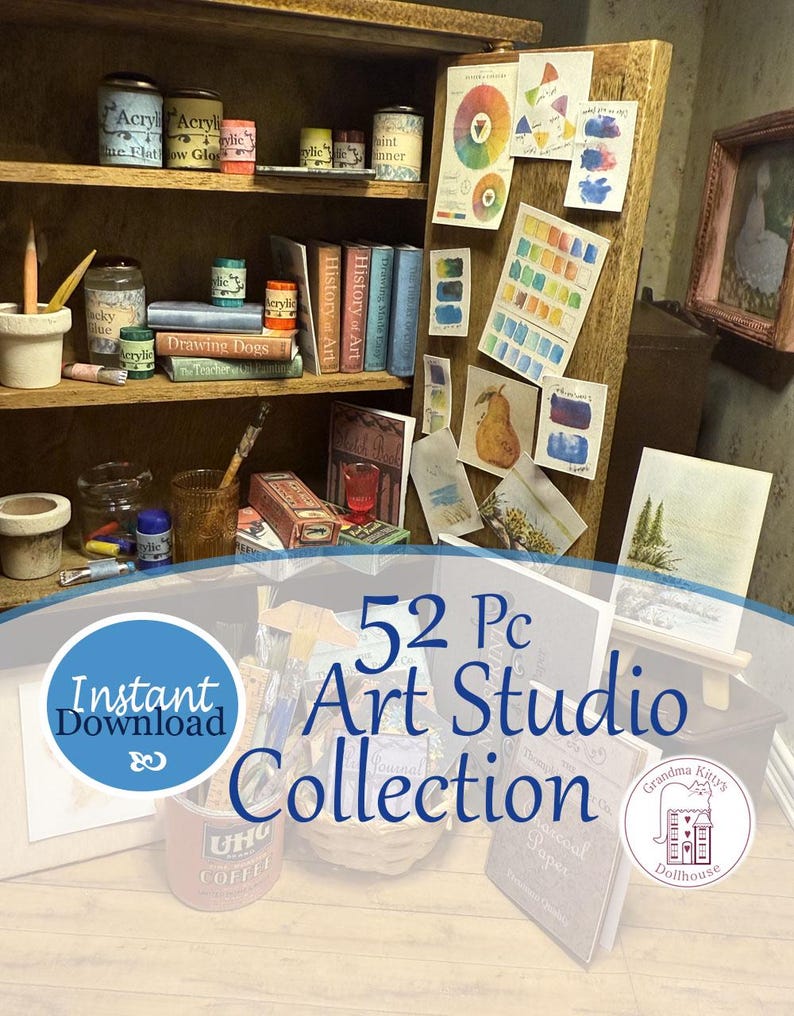 52 Piece Miniature Vintage Art Studio Printable 1:12 Scale. Art Books ...