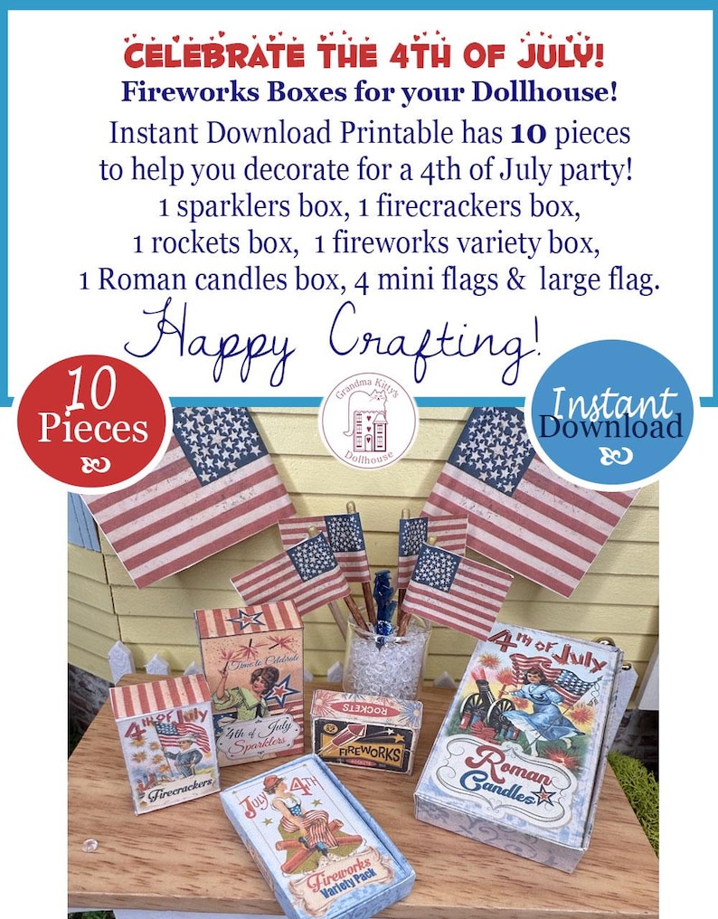 Vintage 4th of July Miniature Fireworks Boxes and Flags 10 Piece ...
