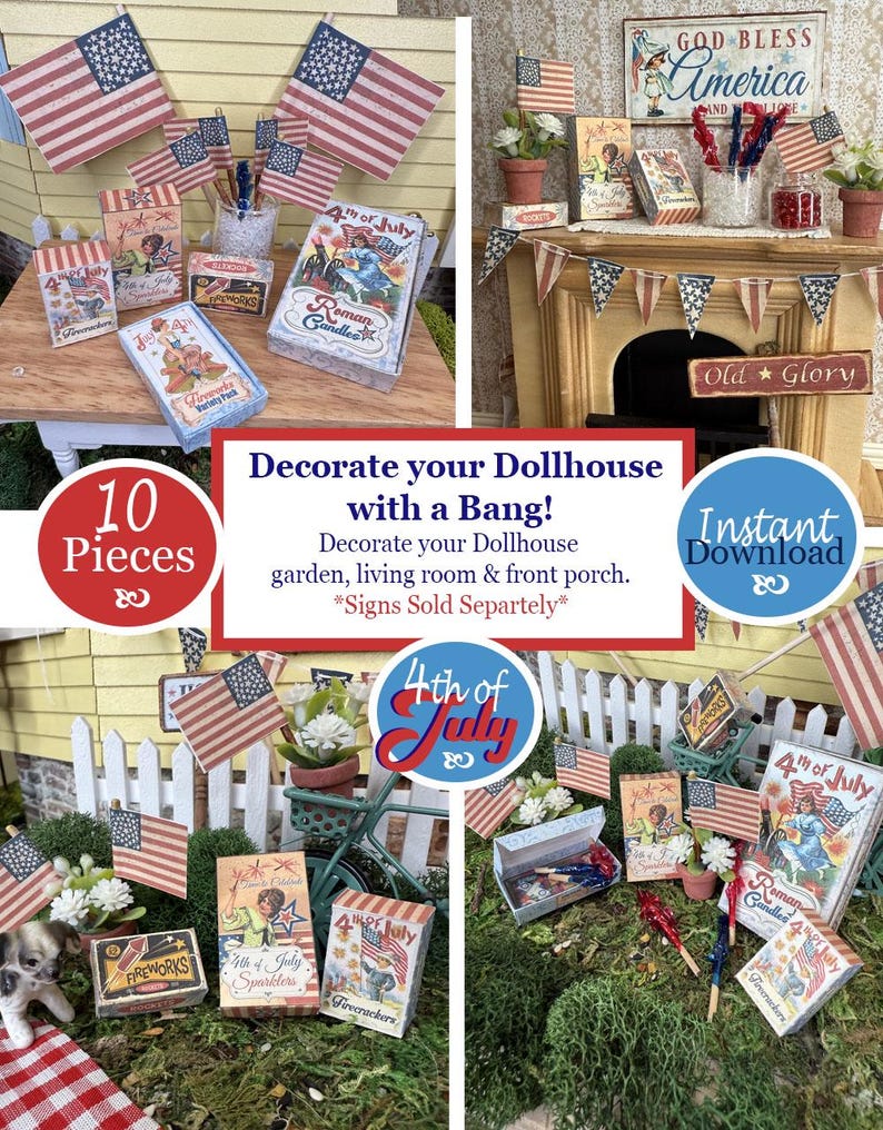 Vintage 4th of July Miniature Fireworks Boxes and Flags 10 Piece ...
