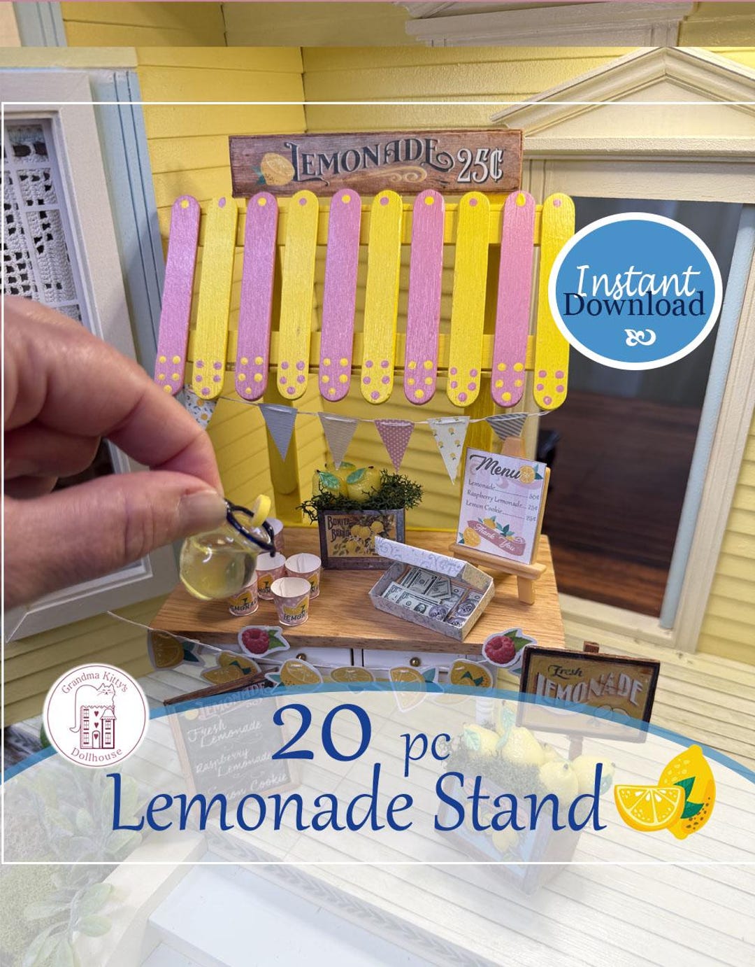 20+ Pc Miniature Lemonade Stand for Your Dollhouse Front Porch 1:12 ...