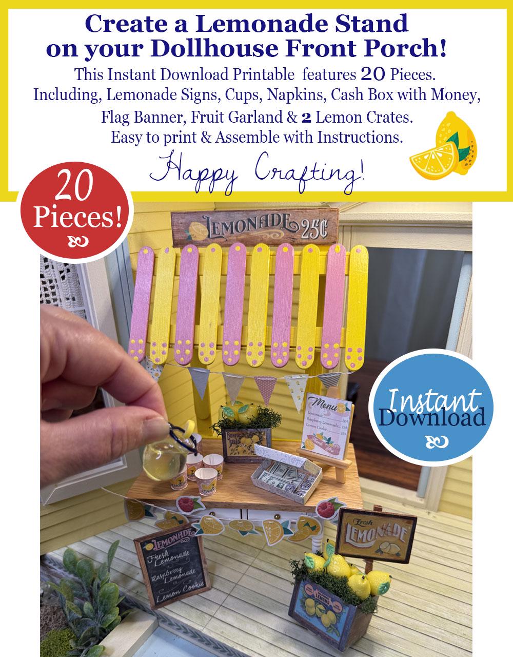 20+ Pc Miniature Lemonade Stand for Your Dollhouse Front Porch 1:12 ...