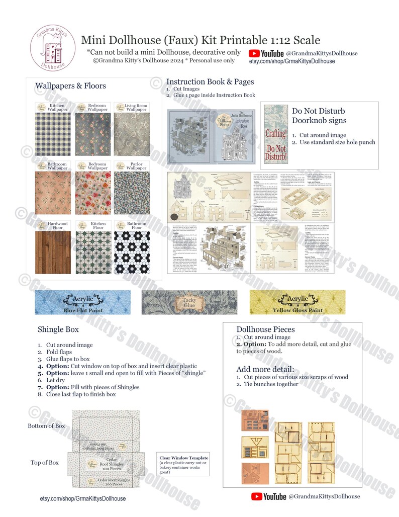Miniature Dollhouse Kit faux Printable 1:12 Scale. Wallpaper, Floors ...