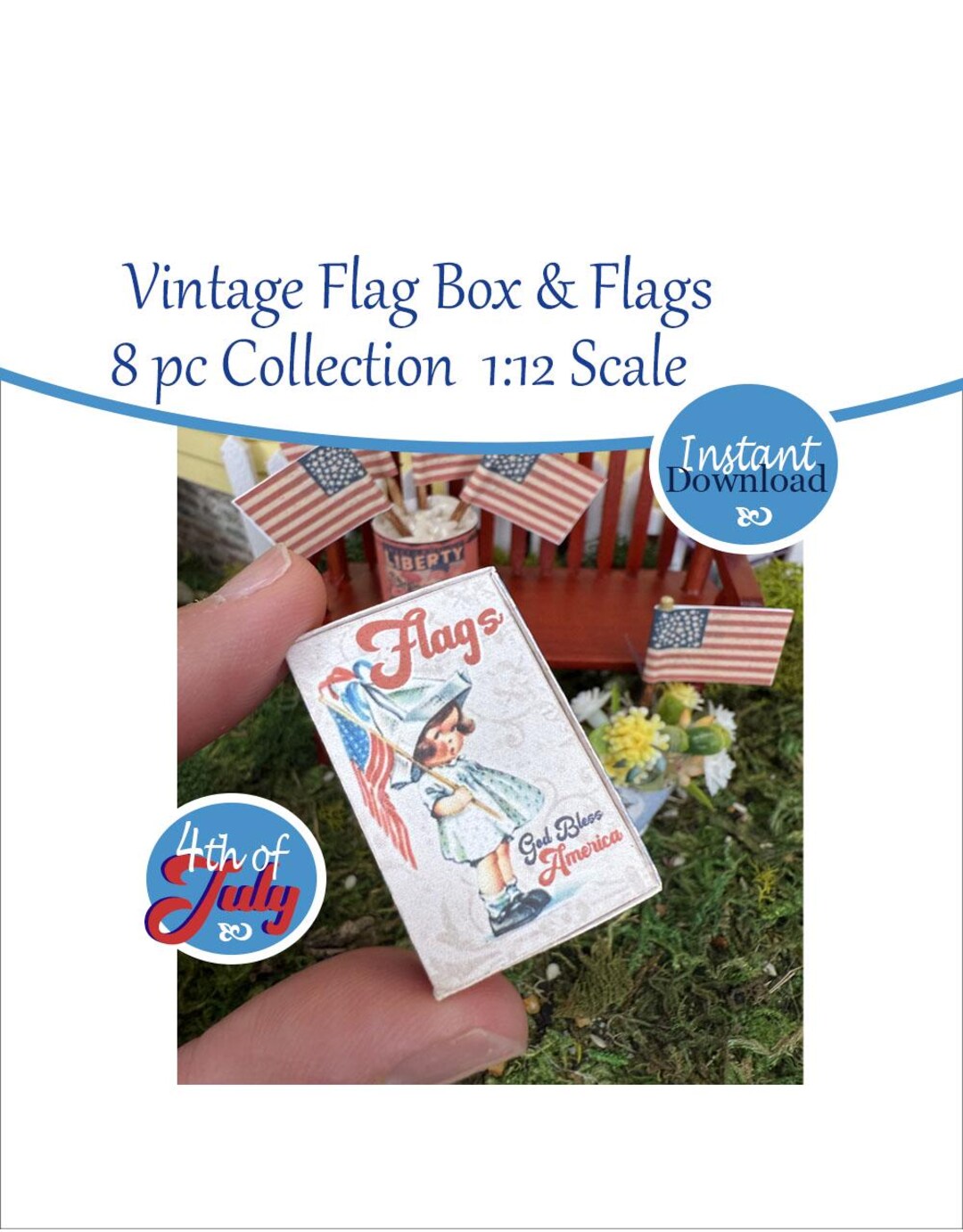 Vintage Miniature 4th of July Flag Box With Flags Rustic Cans for Your ...