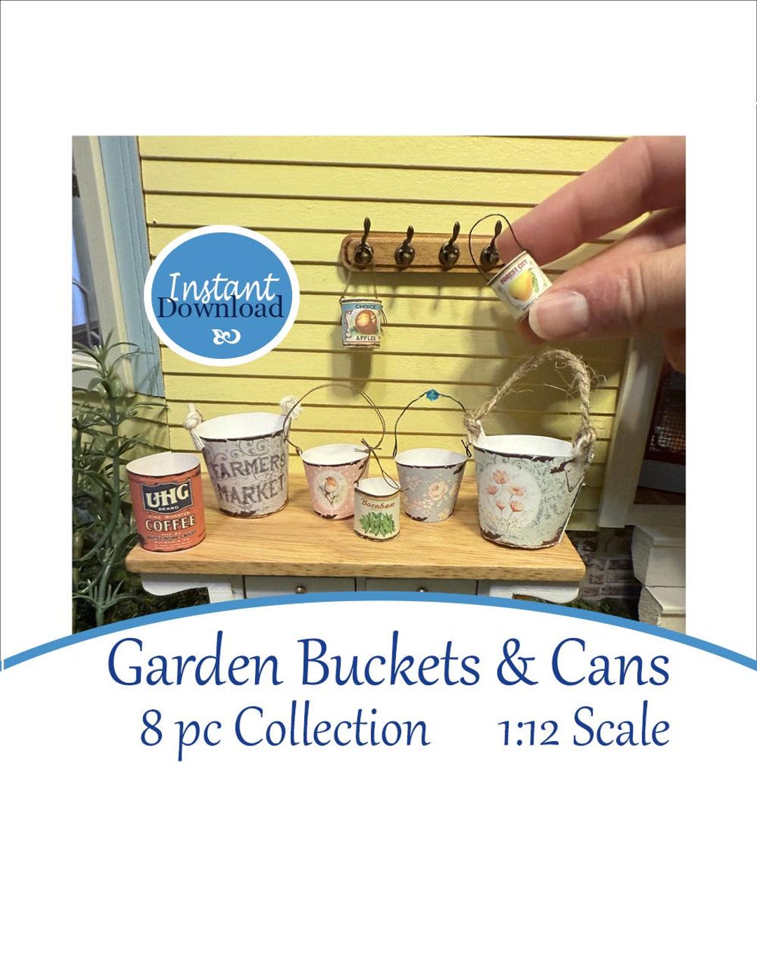 8 Pc Vintage Cans & Buckets for Your Dollhouse Garden. Includes 3 Fruit ...