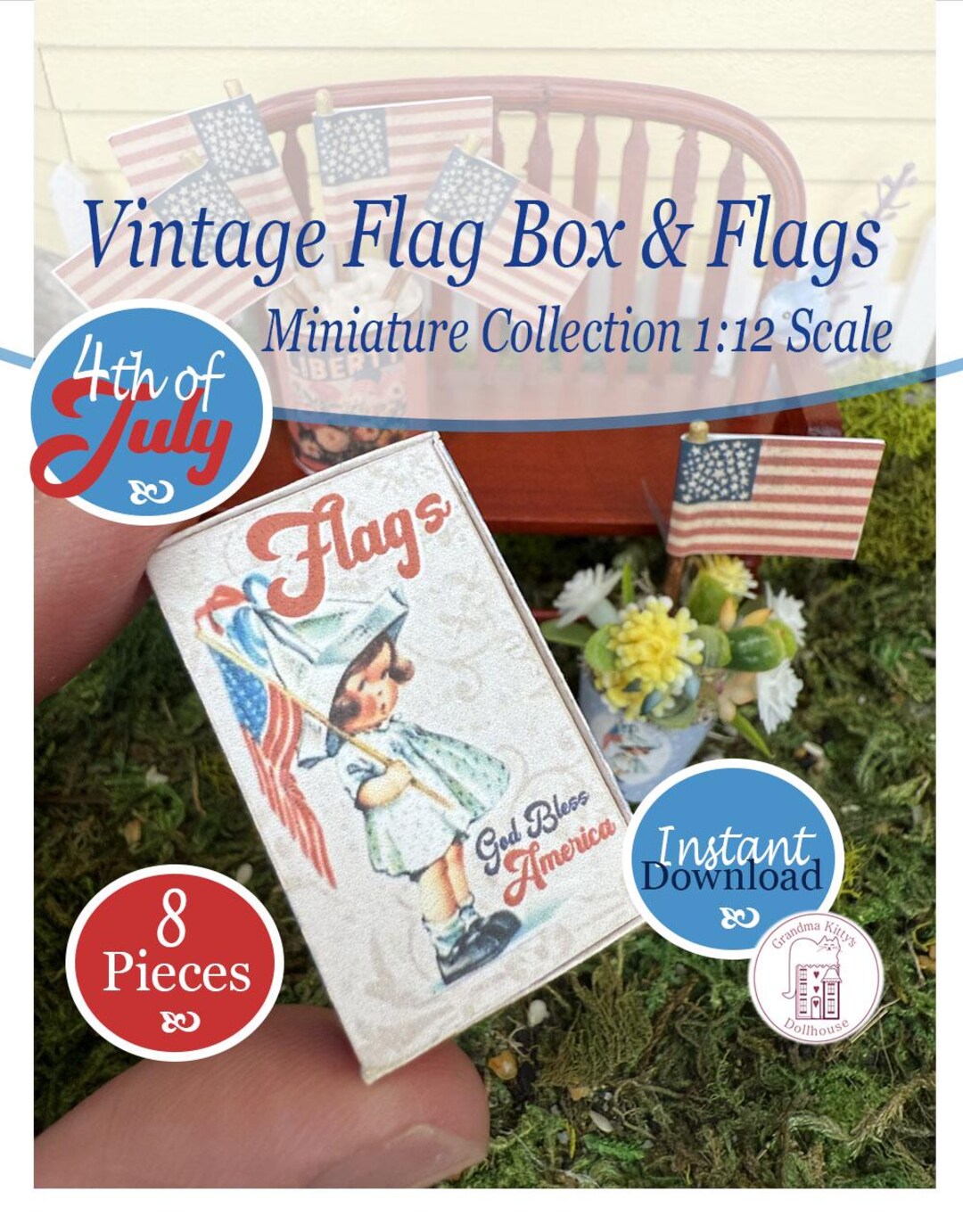 Vintage Miniature 4th of July Flag Box With Flags Rustic Cans for Your ...