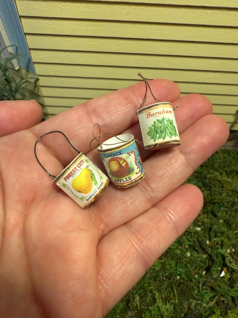 8 Pc Vintage Cans & Buckets for Your Dollhouse Garden. Includes 3 Fruit ...