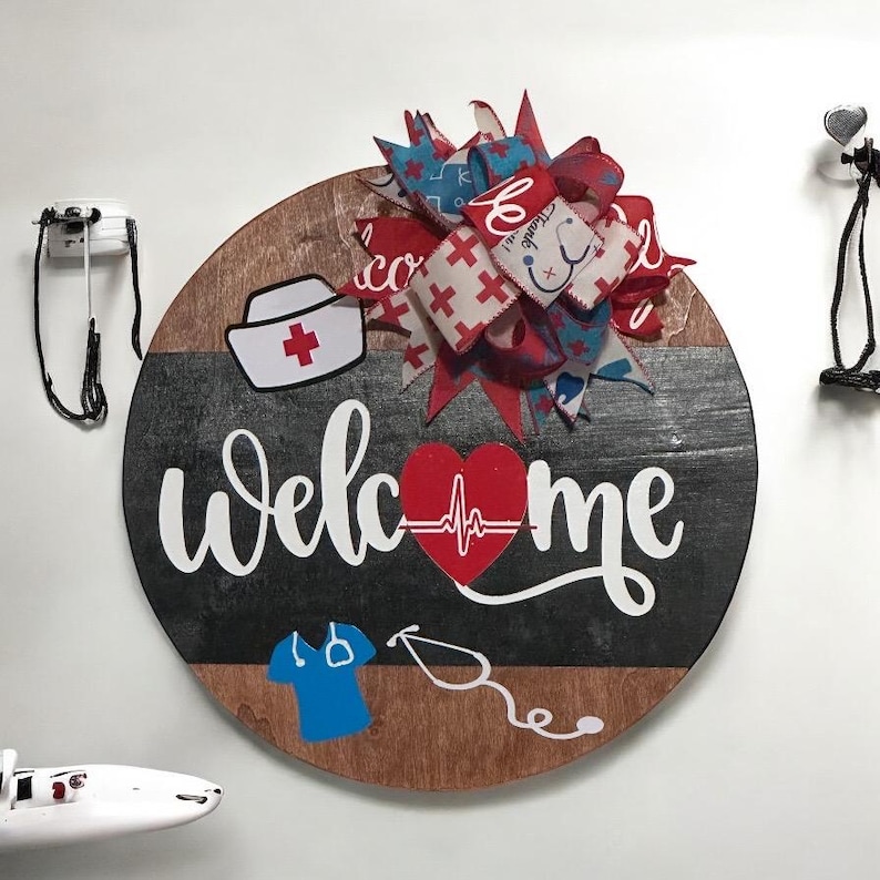 18 Inch Welcome Nursing Wooden Door Hanger - Etsy