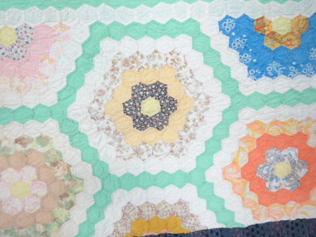 Pretty Posies Postage Stamp Patchwork Cutter Quilt Piece 32 by 21 Farmhouse Cottage Chic Crafty ...