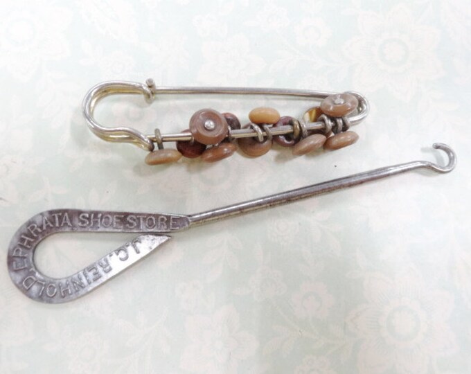 Antique Old Shoe or Boot Button Hook Collection Little Charm String ...