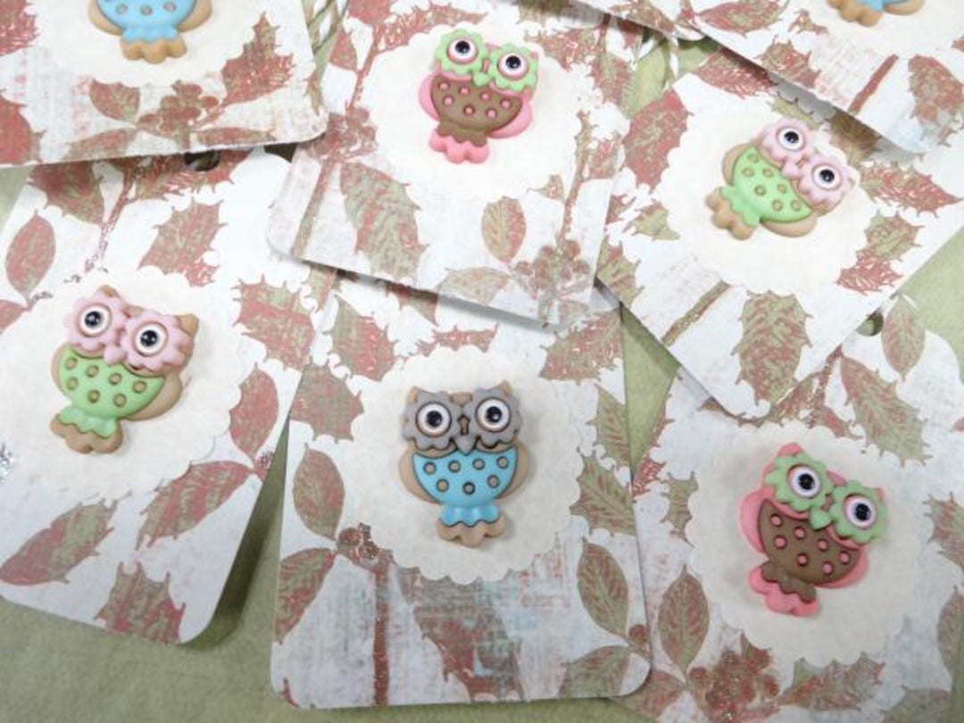Hoot Owls Novelty Button Embellished Hang Tags Friendship Gift Package ...